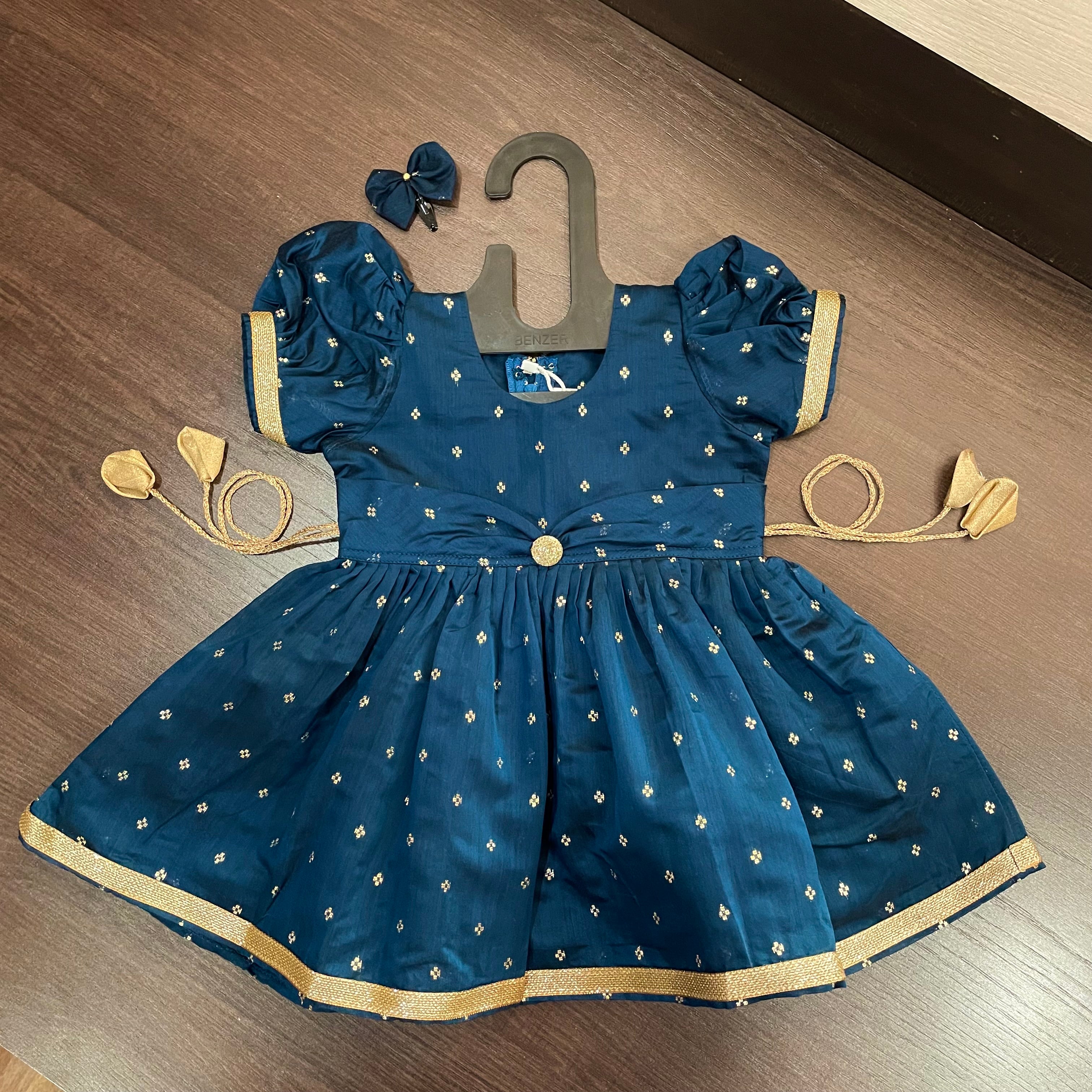 Peacock Blue Color Butti Modal Silk Frock – MEEMORA FROCKS