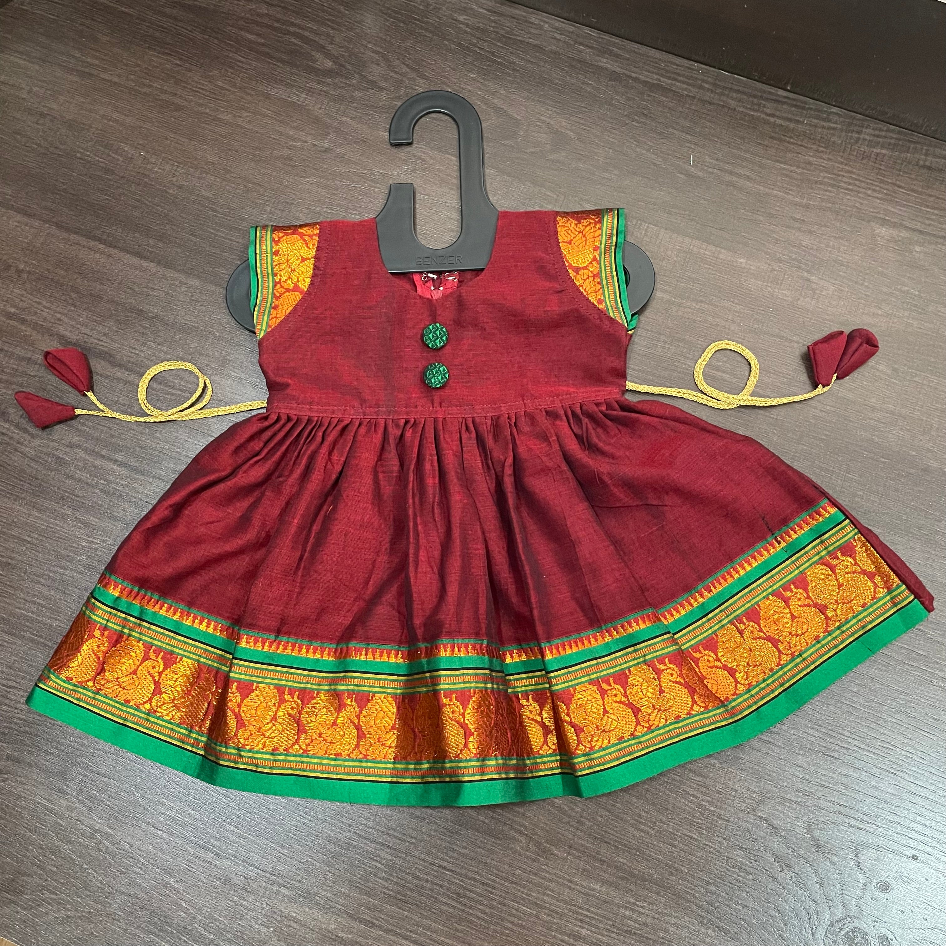 Maroon South Ilkal Border Frock Dress – MEEMORA FROCKS