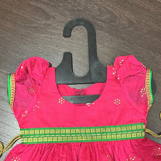 Pink Modal Chanderi Work Cotton Frock Dress. – MEEMORA FROCKS